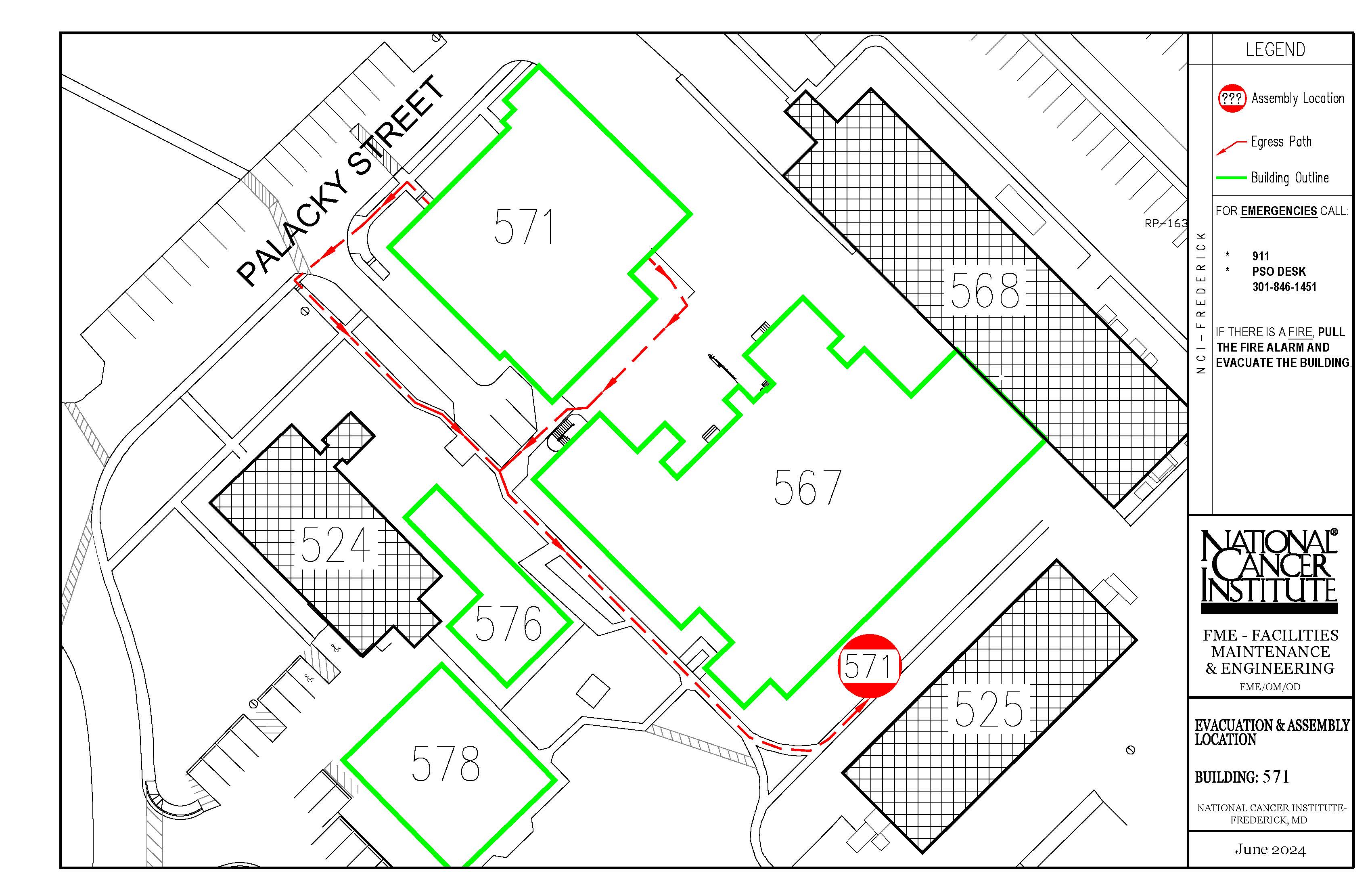 NCI at Frederick: NCI at Frederick Evacuation Map Text Version